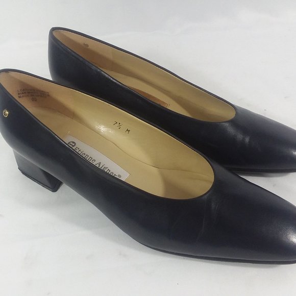 Etienne Aigner | Shoes | Aigner Sarah Black Leather Low Block Heel ...